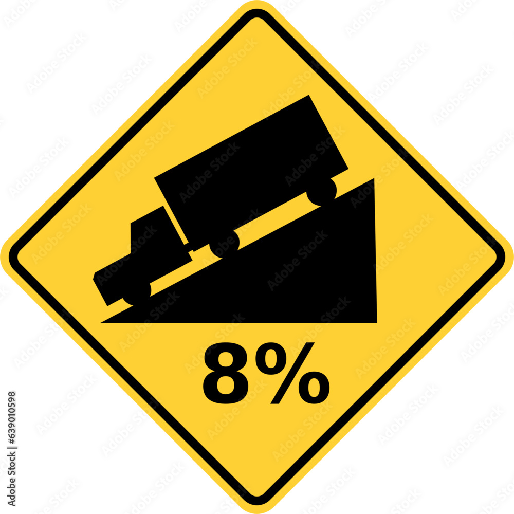 Vector graphic of a usa steep grade highway sign. It consists of black ...
