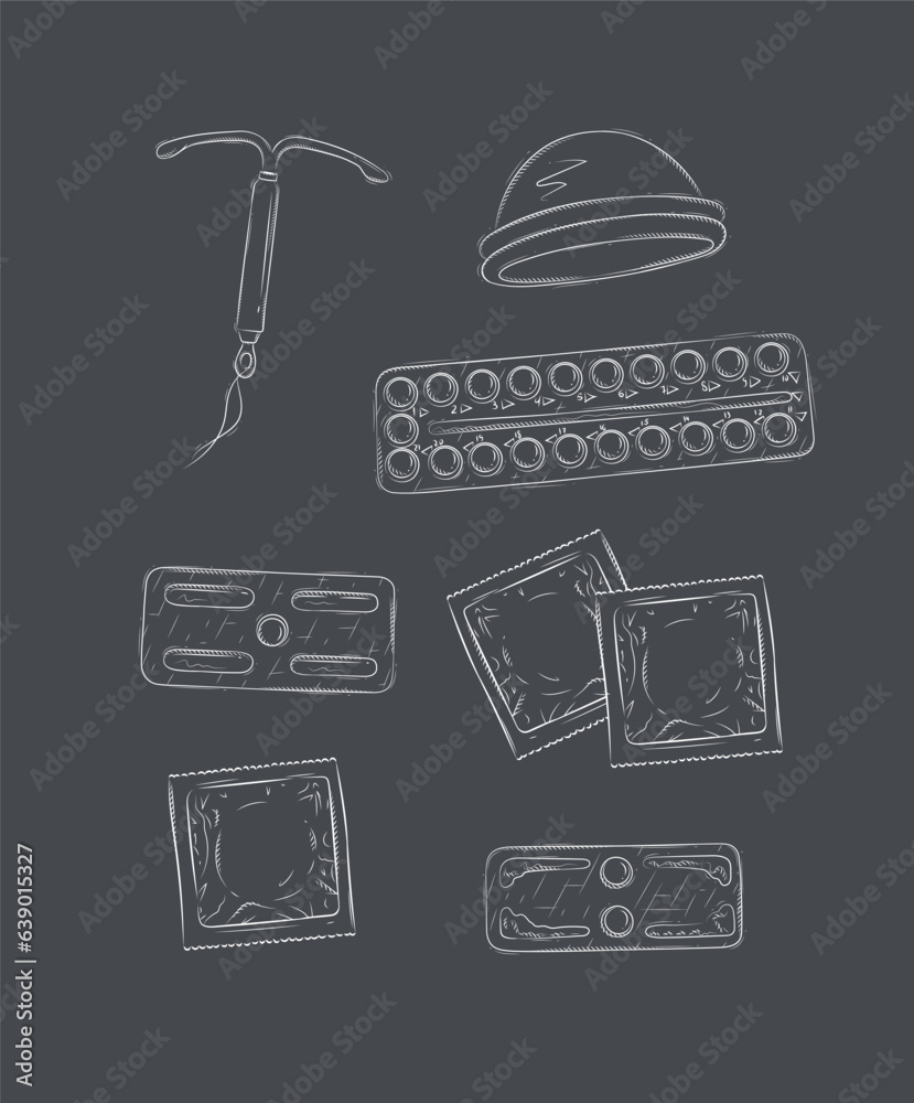 Women diaphragm, intrauterine device for contraception, pack of condom ...