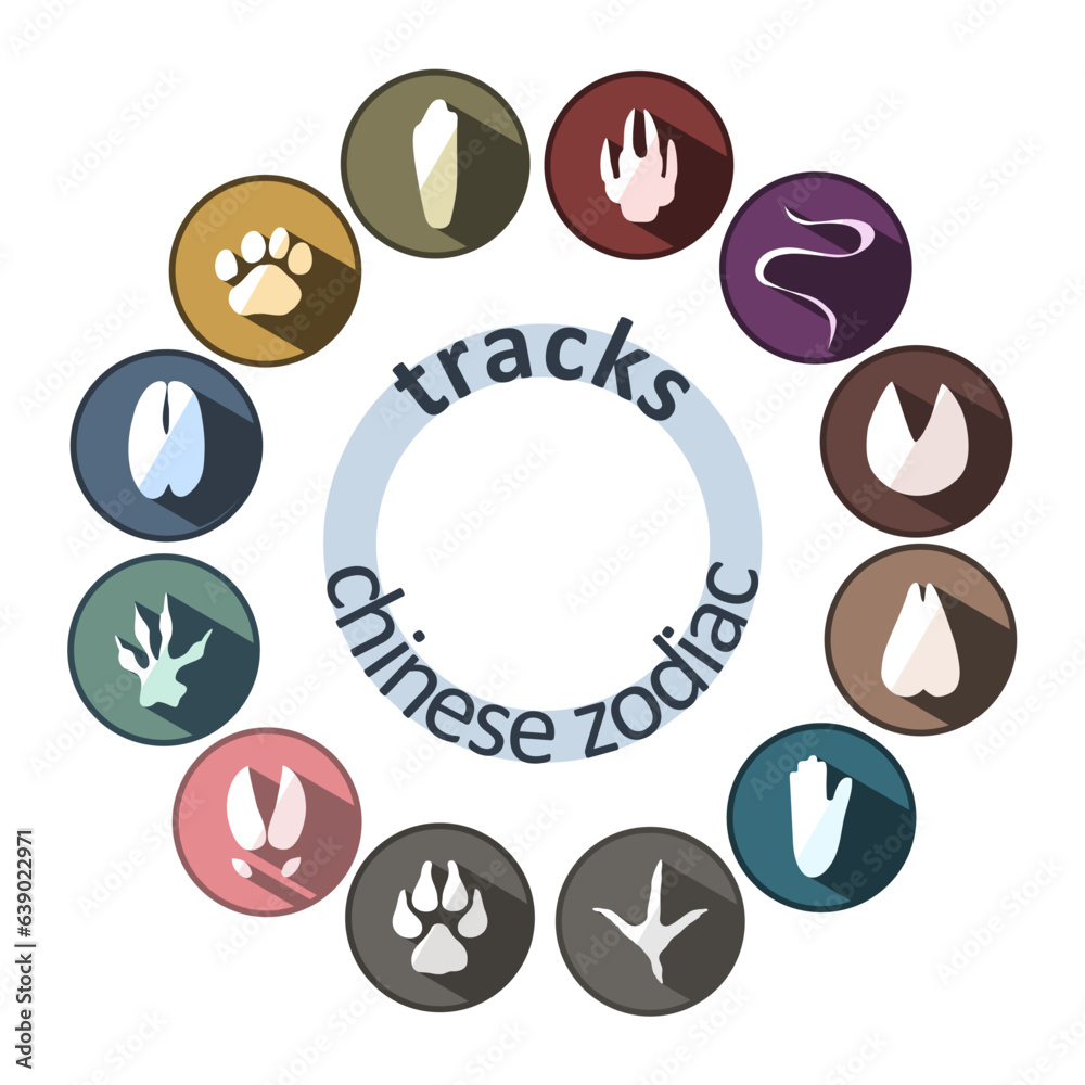 Zodiac signs logo set: dog, rooster, monkey, rabbit, tiger, bull, sheep ...