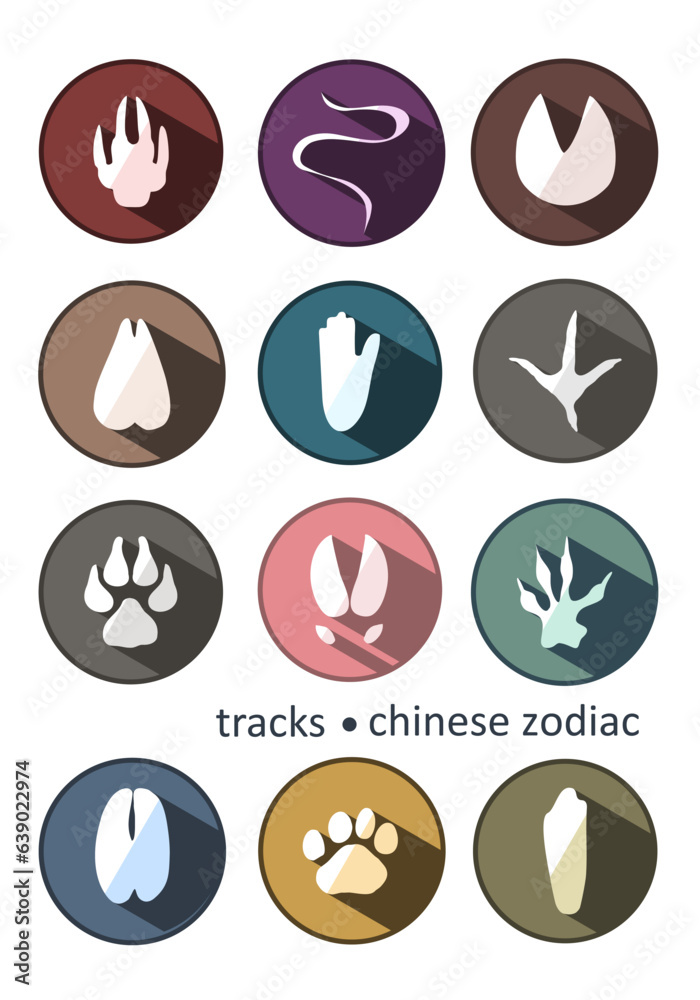 Zodiac signs logo set: dog, rooster, monkey, rabbit, tiger, bull, sheep ...