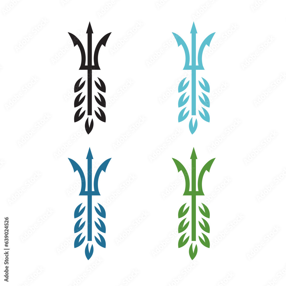 Neptune Trident and Wheat Spike logo set. Merges sea and land symbolism ...