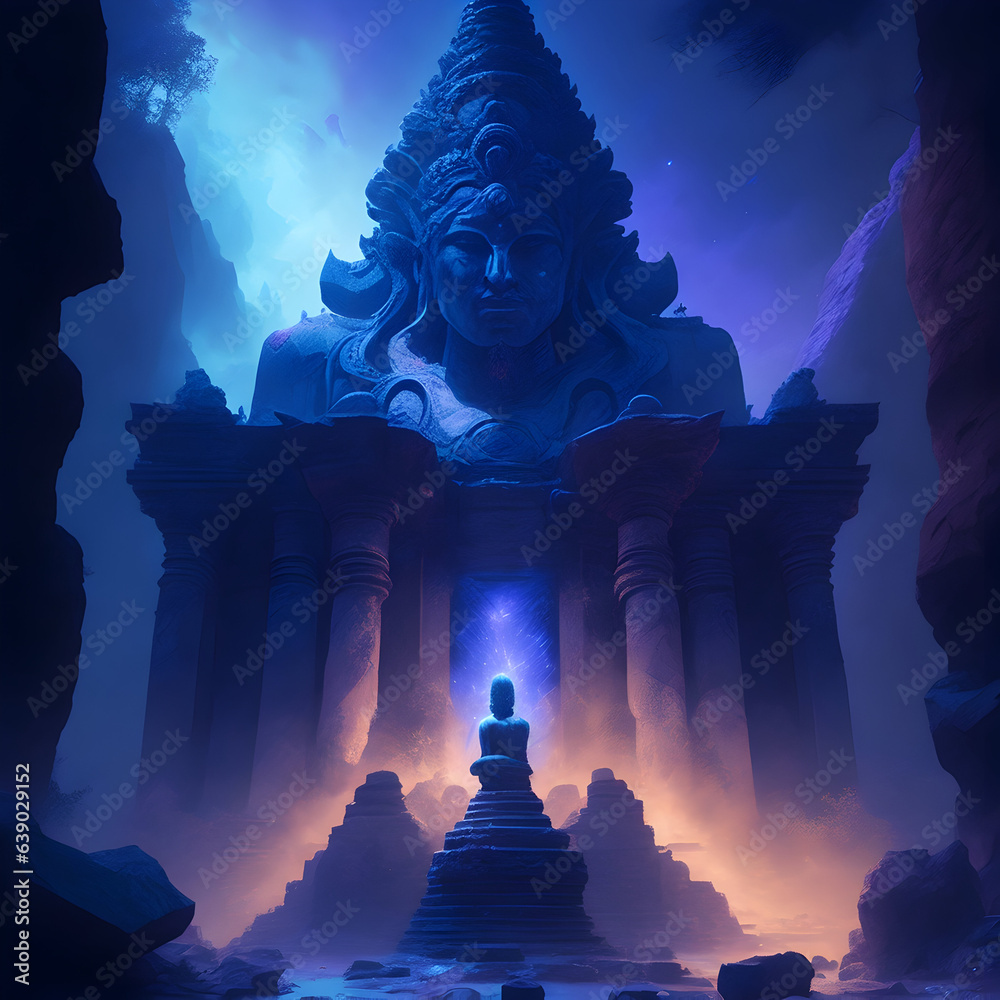 A massive stone statue in the middle of a temple complex shatters into ...