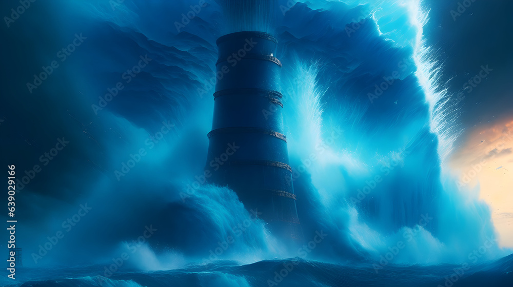 A massive water tower explodes, sending torrents of water gushing in ...