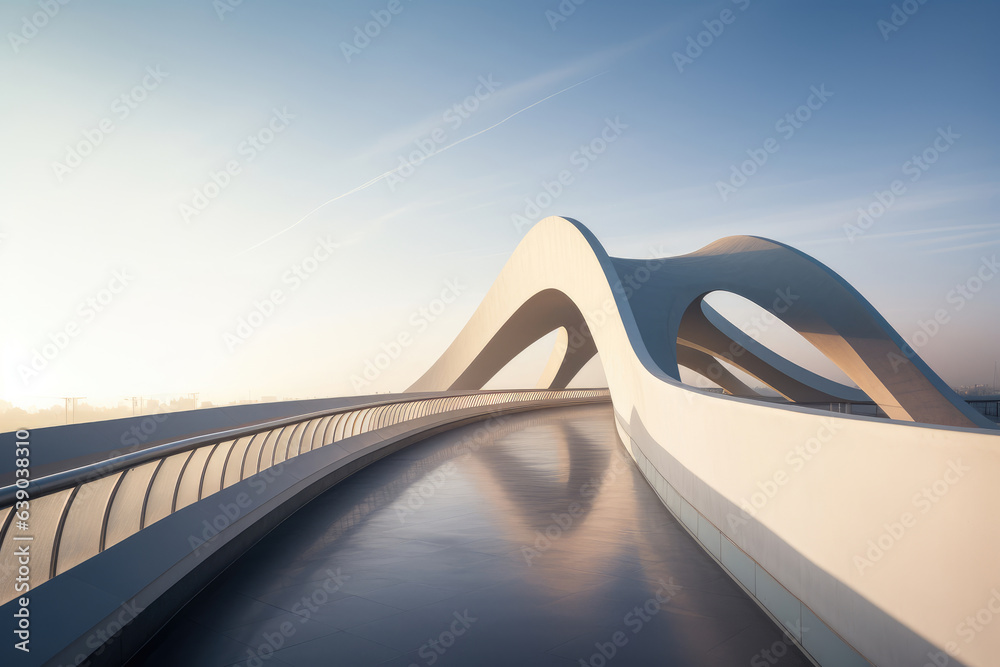 curved steel structure bridge supported by two main arches Stock Photo ...