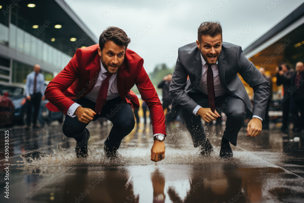 Competitive Rivalry. Two competitors racing on a track, portraying ...