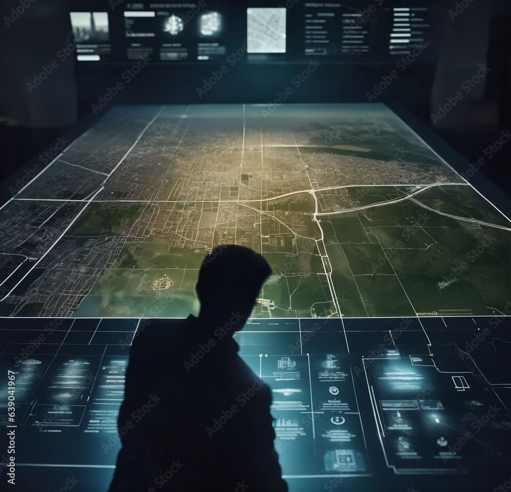 Architect at urban planning, digital city map. AI supported planning ...