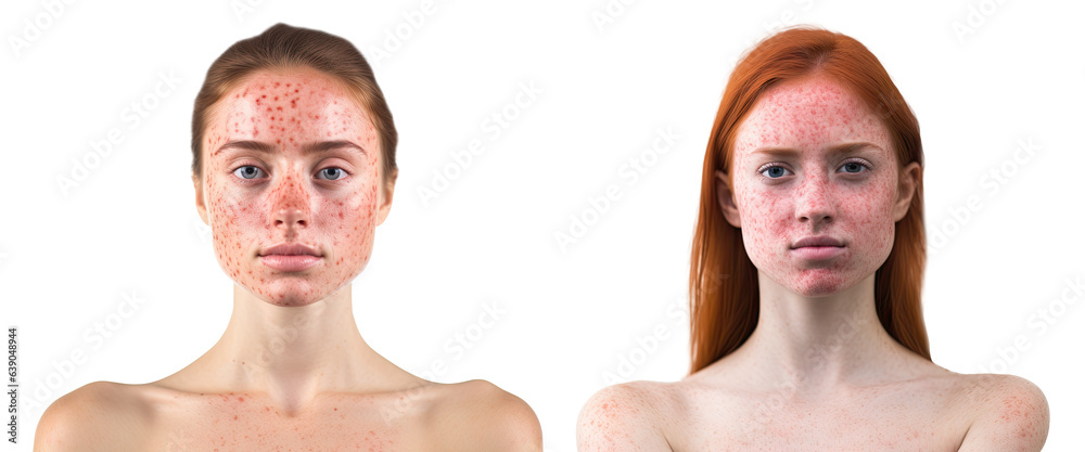 Set of women with skin irritation and rash isolated on transparent ...