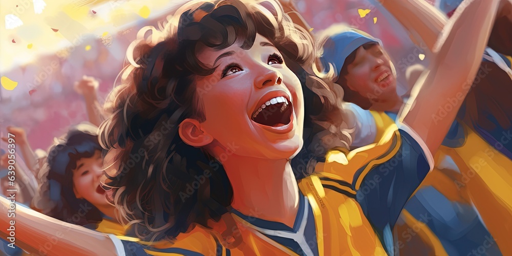 Fans cheering their team. Smiling, Happy teenage girl high school ...