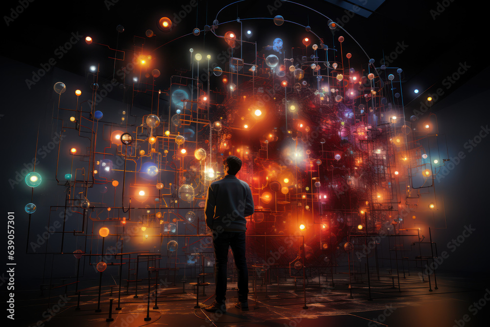 Mapping Creativity. Person drawing a mind map on a large canvas ...