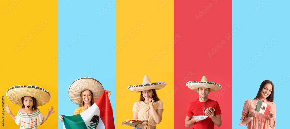Set of different Mexican people on colorful background Stock Photo ...