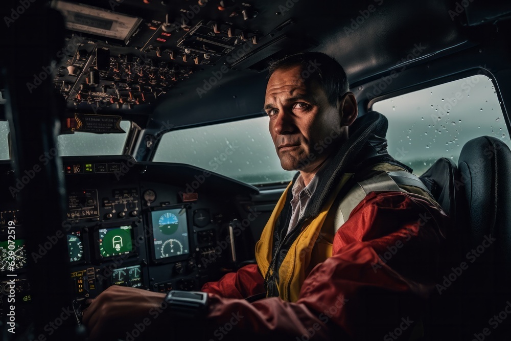 Portrait of a male pilot in a cockpit of a plane. Stock Photo | Adobe Stock