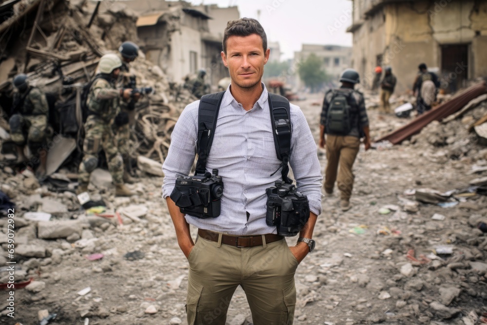 Group portrait photography of an intrepid journalist reporting from a ...