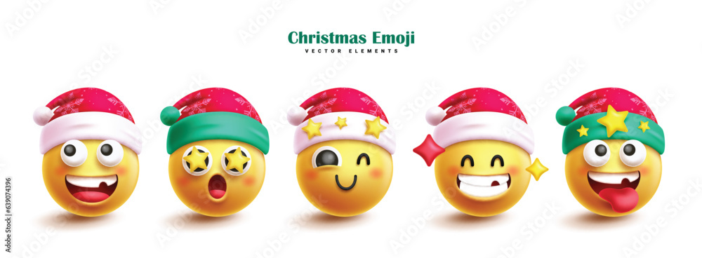 Christmas characters emoji vector set design. Emojis characters ...