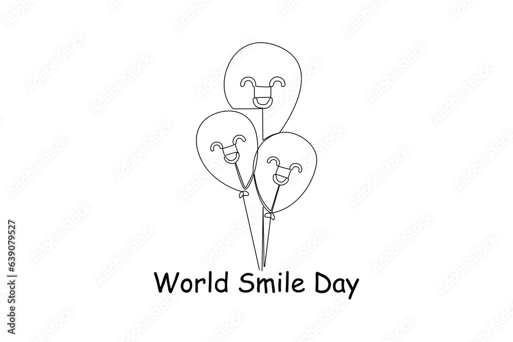 One continuous line drawing of World smile day concept. Doodle vector ...
