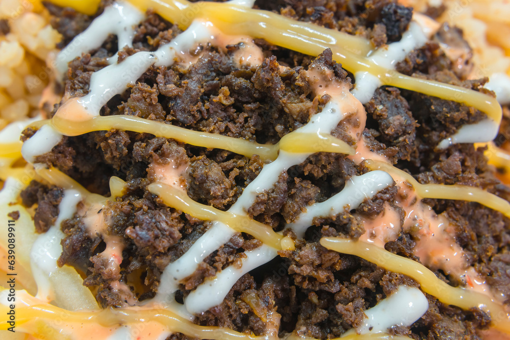 A serving of Beef shawarma and rice. Recipe combining the Middle ...