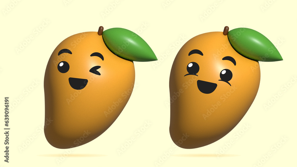 3D Realistic Digital Illustration of Mango fruit cartoon character ...