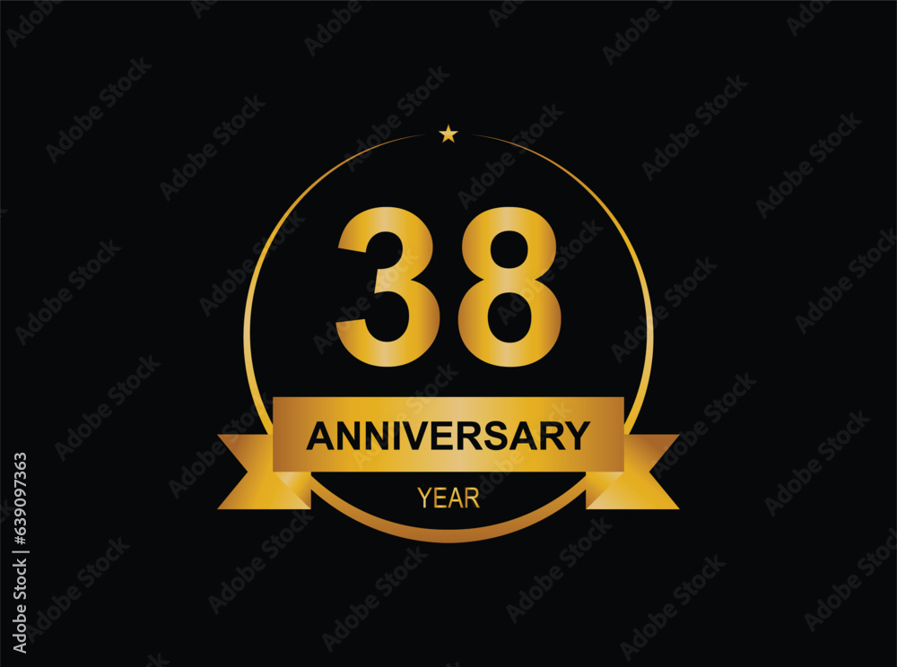 38th anniversary celebration with gold glitter color and white ...