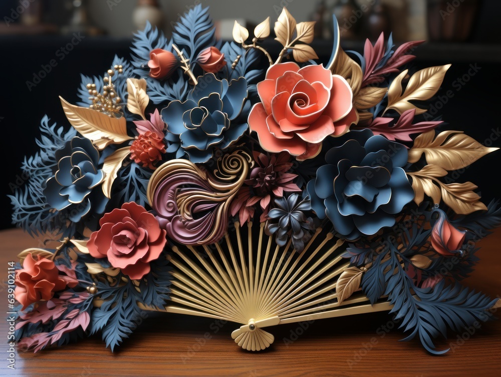 Japanese style hand fan, digital print, sharp blades, dmt patterns ...