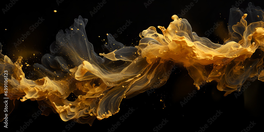 Gold explosion, golden smoke on solid black background, gold texture ...