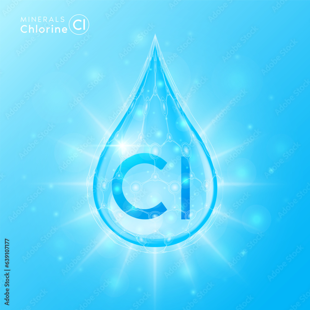 Essential chlorine minerals for health human body. Blue crystal mineral ...