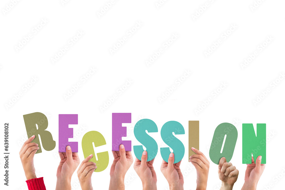 Poster Digital png illustration of hands with recession text on ...