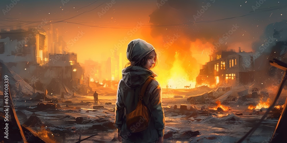 Young survivor in the apocalyptic world, digital art style ...