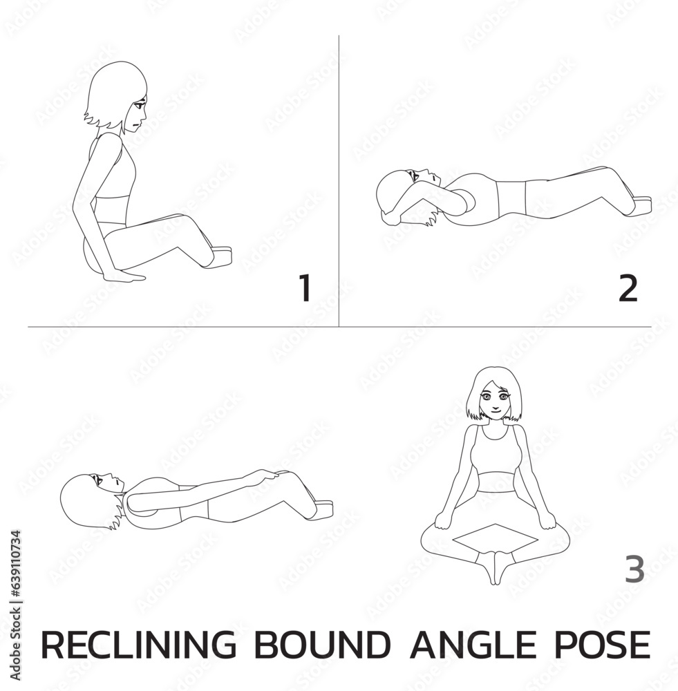 Reclining Bound Angle Pose Yoga Manga Tutorial How Cartoon Vector ...
