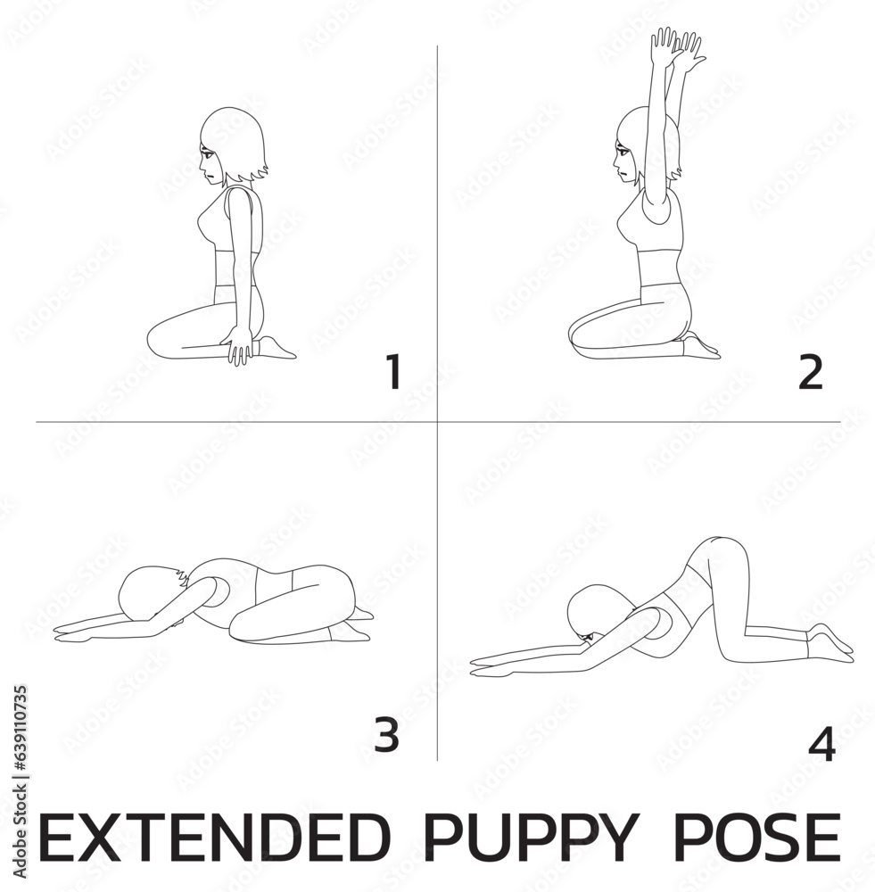 Extended Puppy Pose Yoga Manga Tutorial How Cartoon Vector Illustration ...