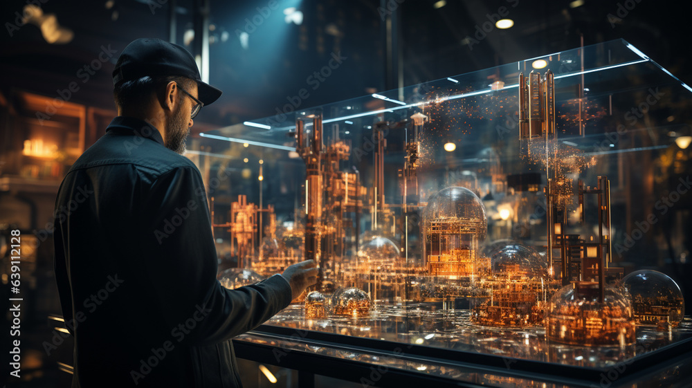 Architects working with virtual building, conceptual 3D model project ...