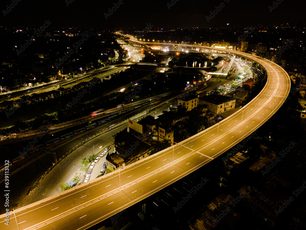 Aerial View of Dhaka Elevated Expressway. Dhaka City Nightscape. Mega ...