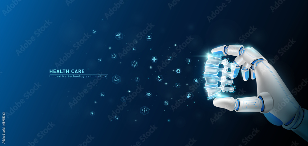 Innovative technology in medical health care futuristic. Hand robot ...