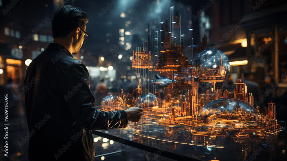 Architects working with virtual building, conceptual 3D model project ...