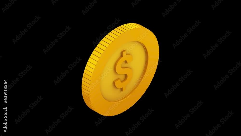 3D bundle Dollar coin animation on black background. Dollar coin ...