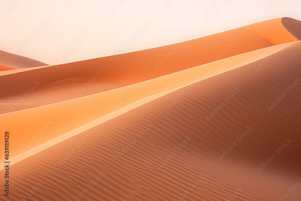 mesmerizing dance of desert sand dunes in the wind, with rippling patterns and shifting shapes ...