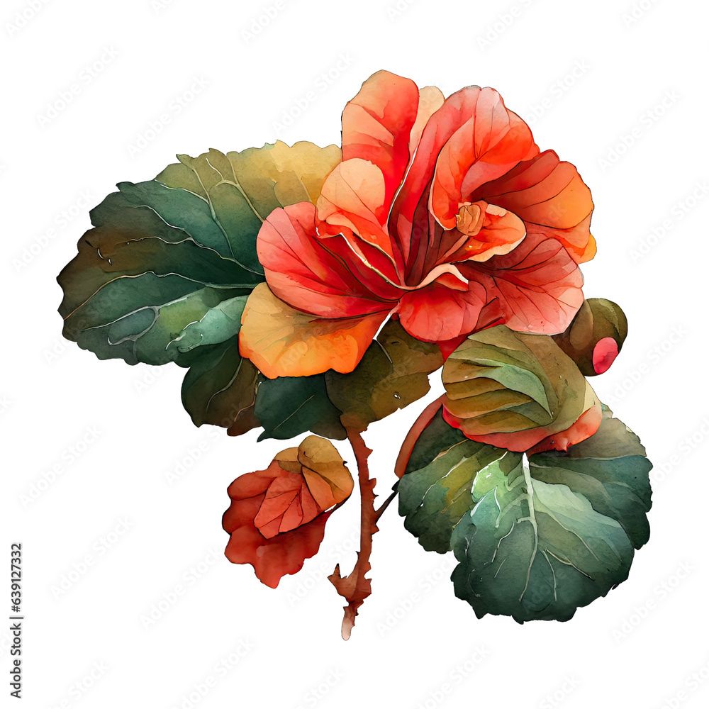 A painting is made on watercolor of an Begonia flower, in the style of ...