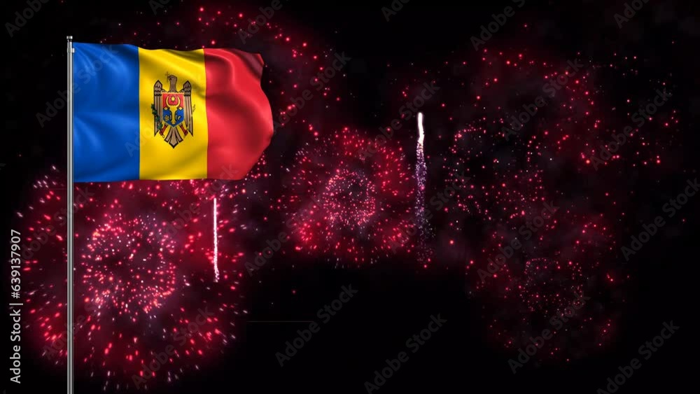 Moldova Flag Background with flagpole and fireworks. Moldova Flag ...