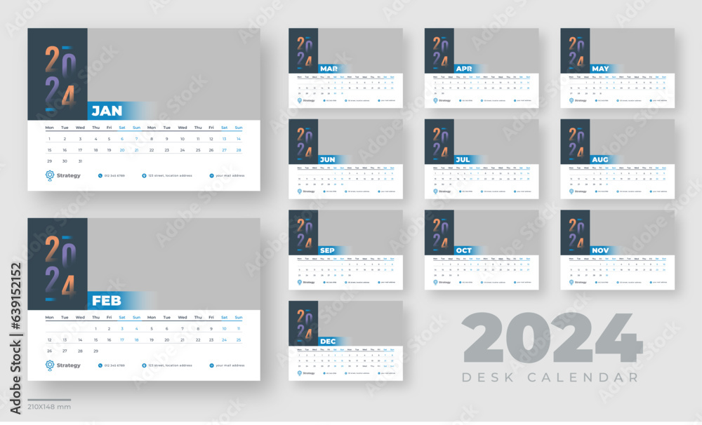 Desk calendar 2024 planner template, corporate desk calendar schedule ...