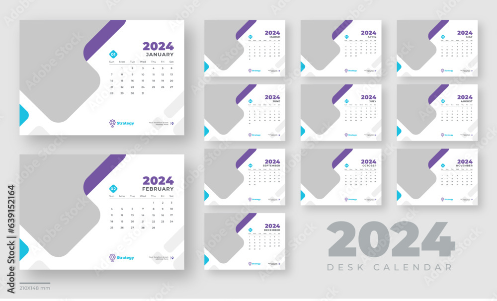 Desk calendar 2024 planner template, corporate desk calendar schedule ...