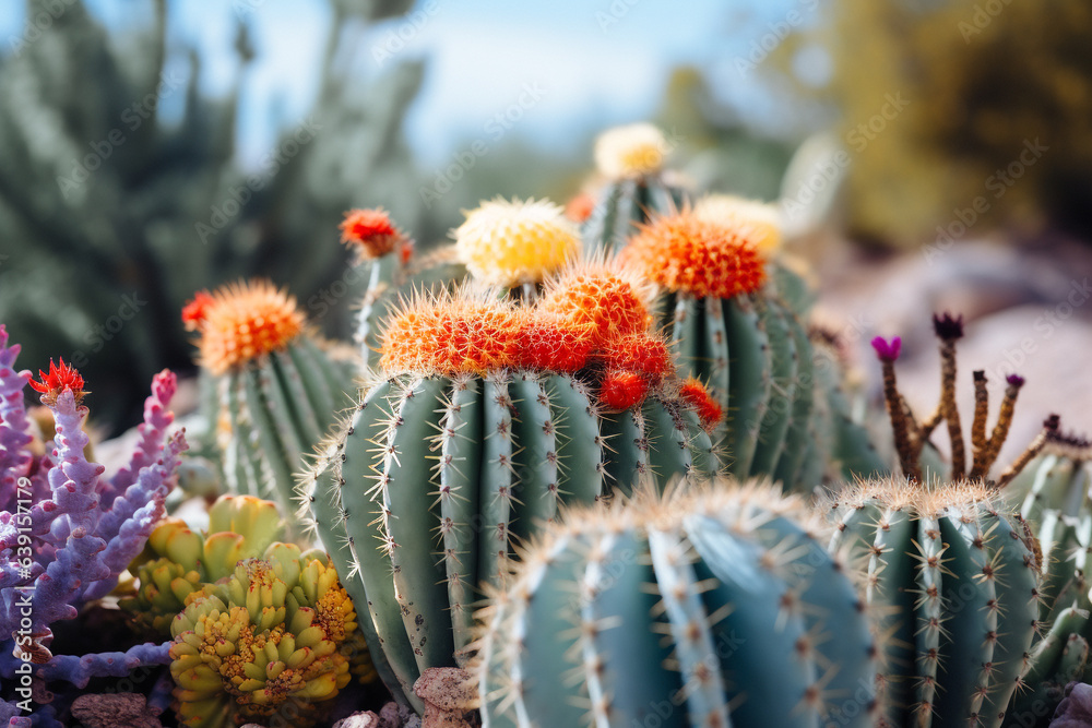stark beauty of a desert landscape adorned with cacti, showcasing the ...