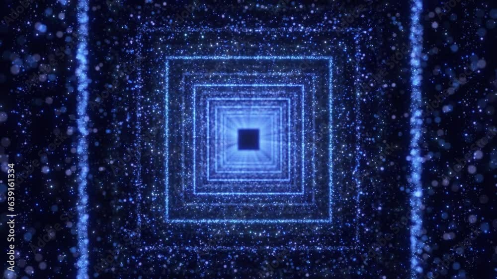 Digital tunnel of flickering particles, travel in cyberspace, futuristic data transfer concept ...