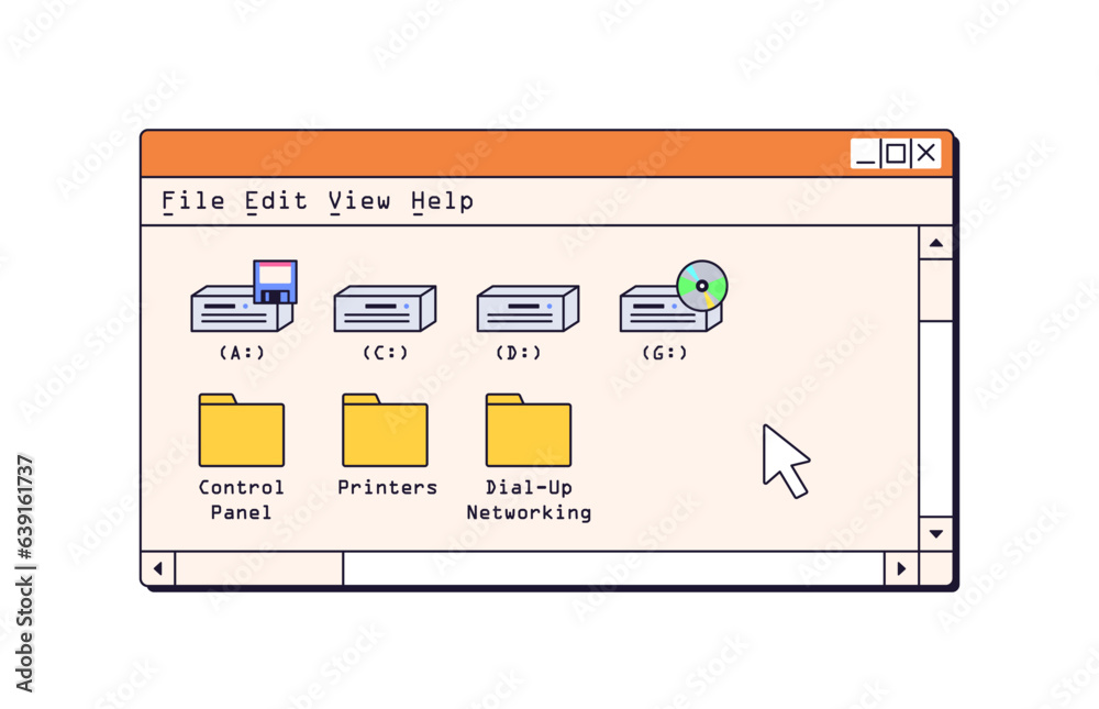 Computer window, retro interface. Old 90s nostalgic UI design, system ...