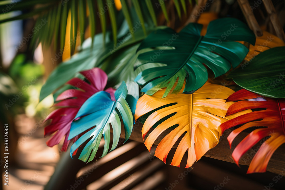 Burst of Color: A Close-Up View of Multicolored Monstera Leaves, Each ...