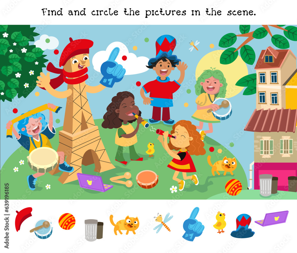 Find and circle objects. Educational puzzle game for children. Group of ...