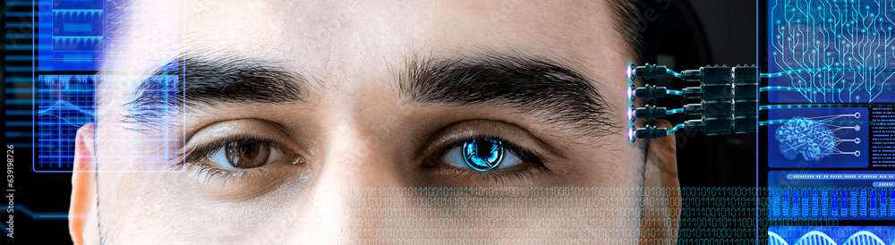 Artificial intelligence AI concept. Human head with cyber socket for ...