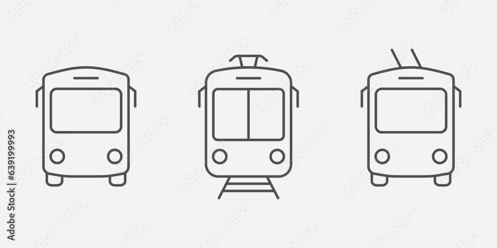 Train, Bus, Tram, Trolleybus Line Icon Set. City Travel Transport ...