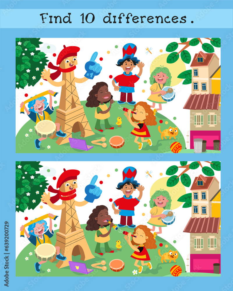 Find 10 hidden differences. Educational puzzle game for children. Group ...