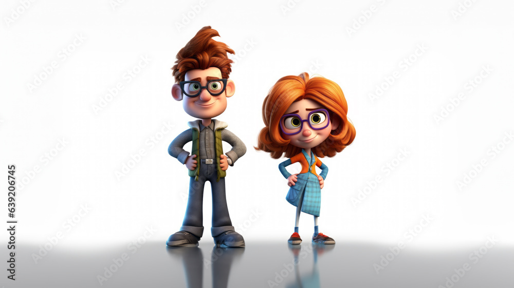 Childrens characters. Two friends standing and smiling. Boy and girl ...