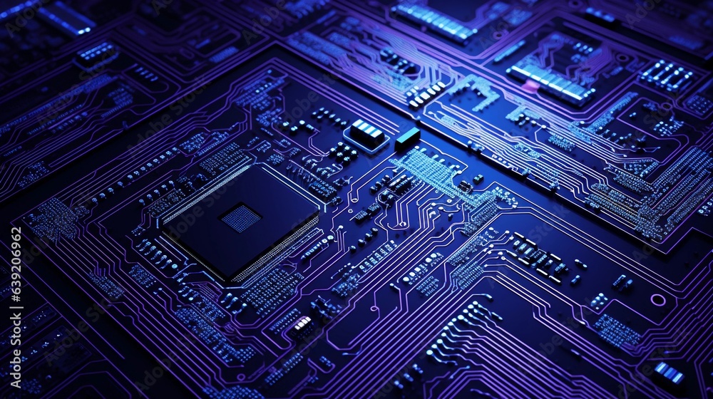 Computer circuit board with light and color technology illustration ...