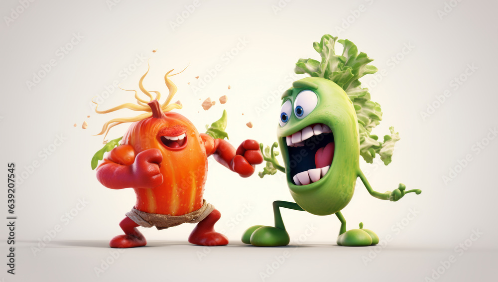 Crazy knockout fighting vegetables. Childrens advertising or teacher ...