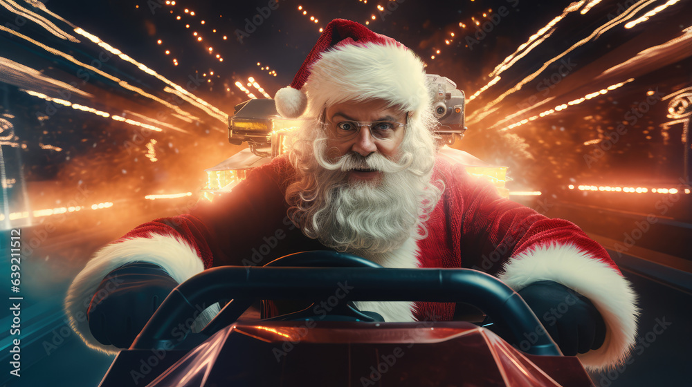 santa driving, santa Formula One car , Christmas, Generative AI Stock ...